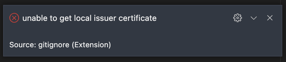 Error: Unable to get local issuer certificate · Issue #36 · CodeZombieCH/vscode-gitignore · GitHub