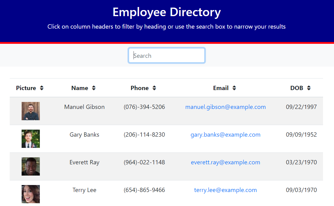 GitHub - jdeleonardis/Employee-Directory: This project has been built ...