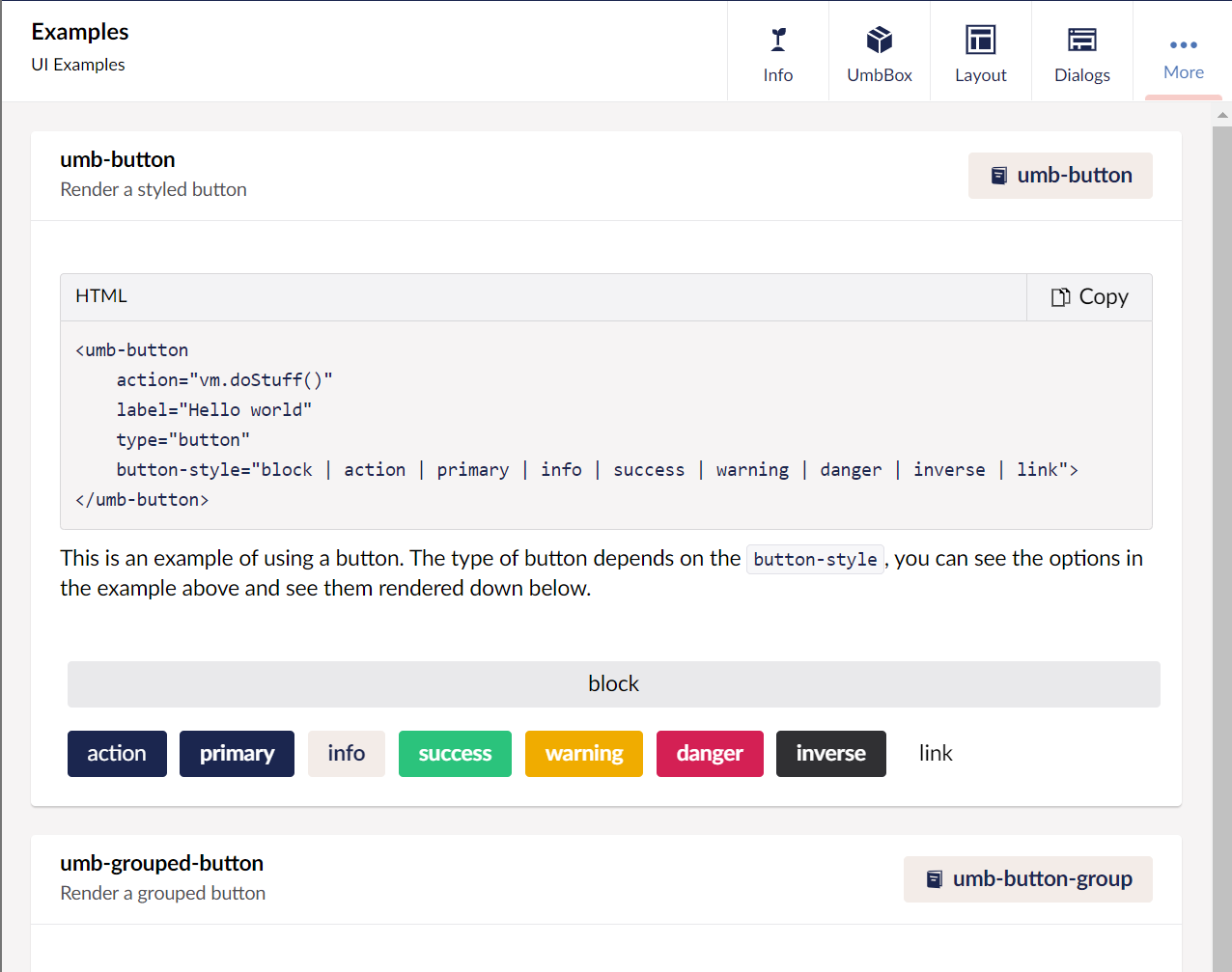 Implement The Button Section View · Issue 36 · Umbraco Ui Examples