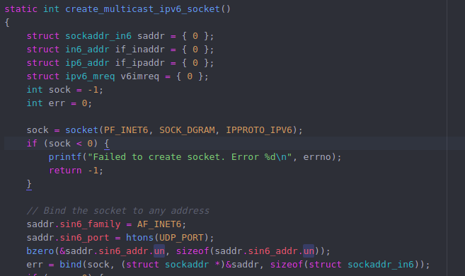 Udp Multicast Example Createmulticastipv6socket Function Error