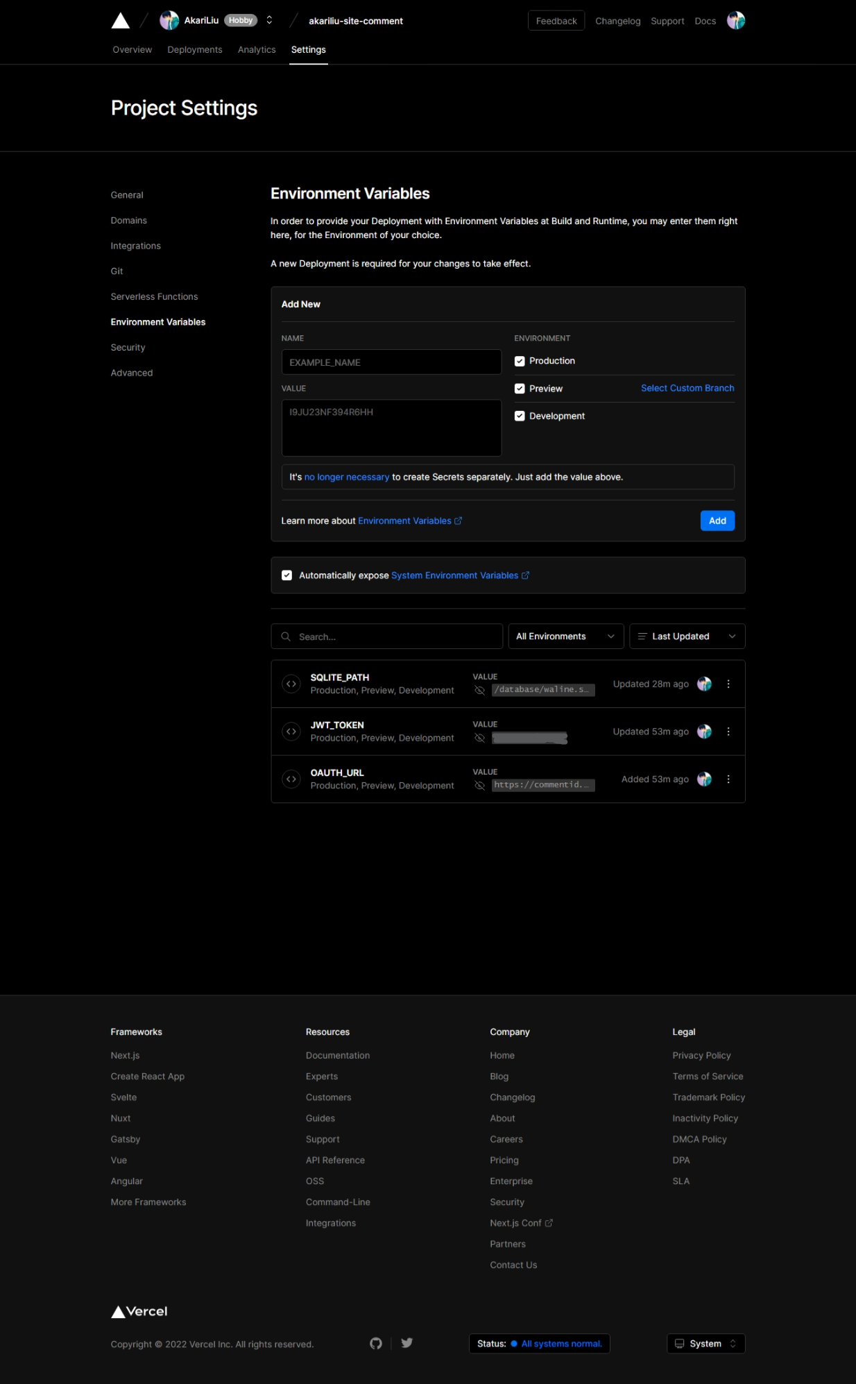 [Bug]: 在Vercel部署后注册账号会报错 · Issue #912 · walinejs/waline · GitHub