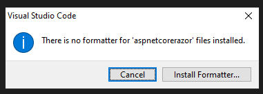 cshtml (aspnetcorerazor) - there is no formatter for 'aspnetcorerazor ...