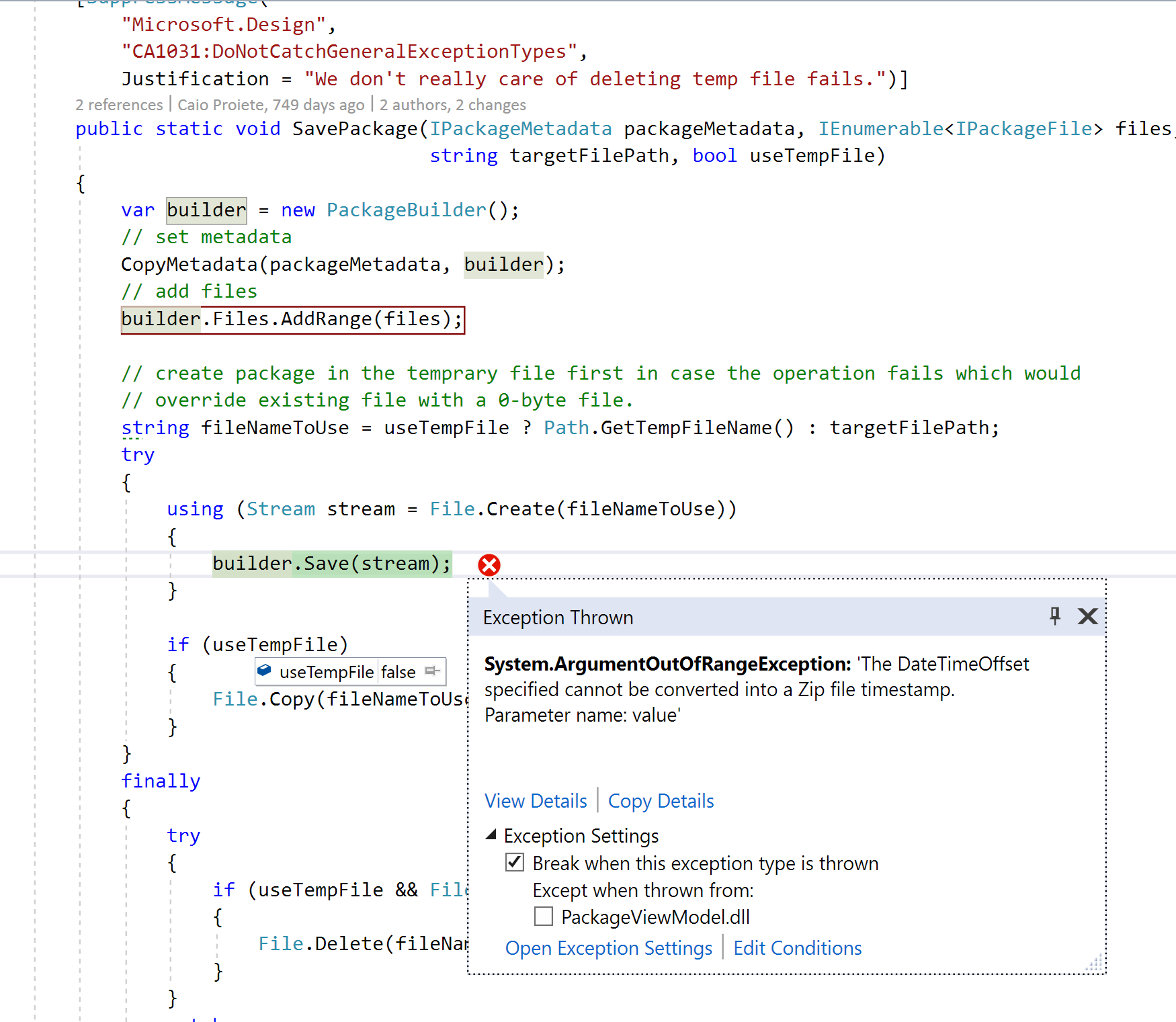 Crash On Opening Push Dialogsave The Datetimeoffset Specified Cannot Be Converted Into A Zip 