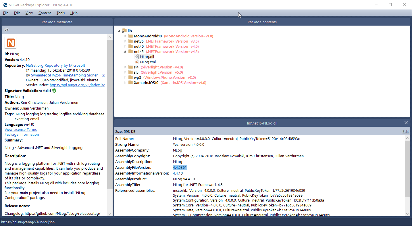 Nlog nuget package .nuspec contains wrong Version · Issue #3572 · NLog/NLog · GitHub