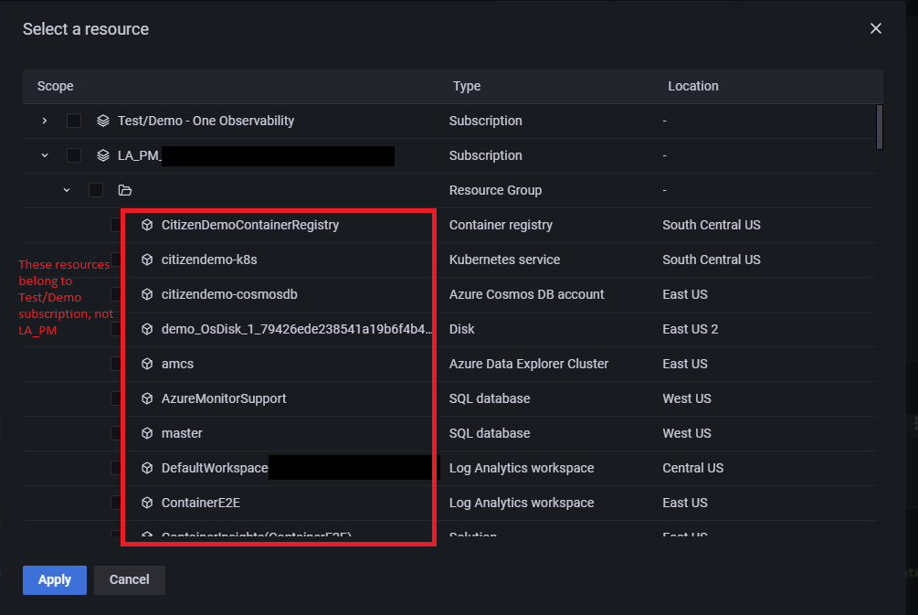 Resource picker doesn't show correct data when identity has access to resources in multiple ...