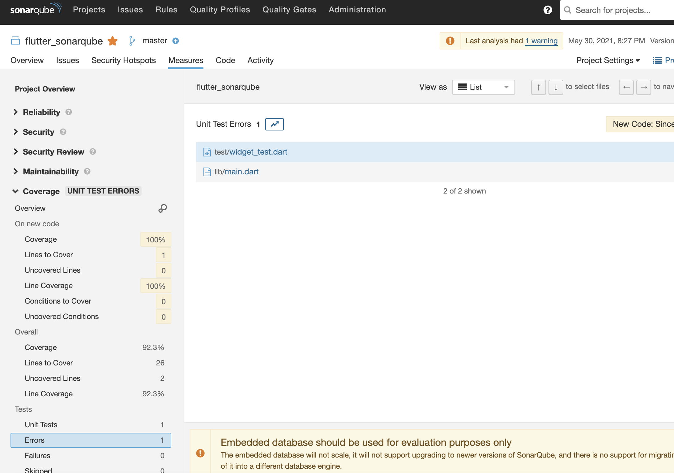 Project Passes Although An Unit Test Error Is Detected · Issue 54 · Insideapp Oss Sonar Flutter