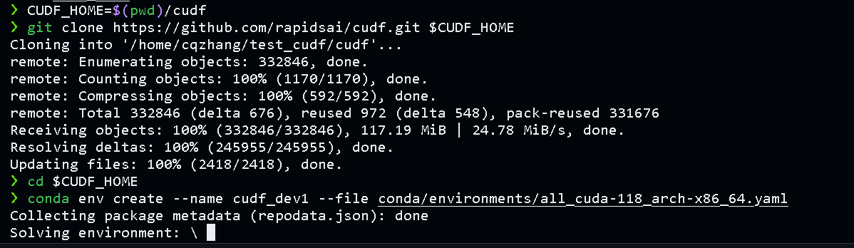[BUG] I want to create the cudf_dev conda environment, but it stuck on the solving environment ...