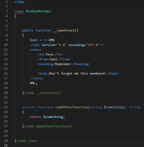 Heredoc not formatted properly when it contains " " · Issue #2175 · bmewburn/vscode-intelephense ...