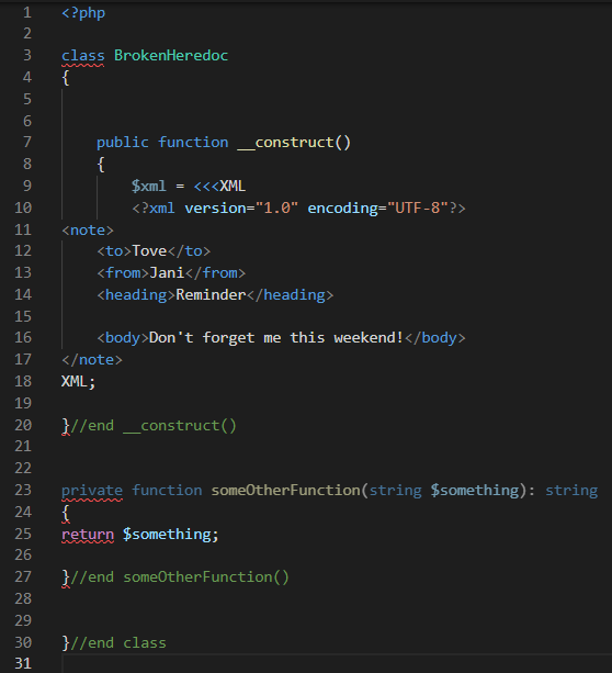 Heredoc not formatted properly when it contains " " · Issue #2175 · bmewburn/vscode-intelephense ...