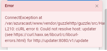 Error when trying to update via dashboard · Issue #6355 · AzuraCast/AzuraCast · GitHub
