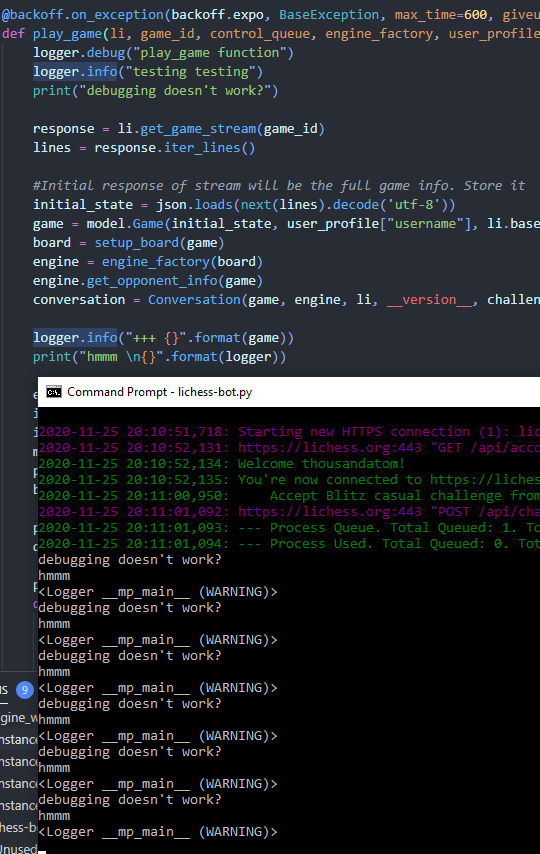Logger Doesnt Work In Playgame Function In Lichessbotpy · Issue 238 · Lichess Bot Devs