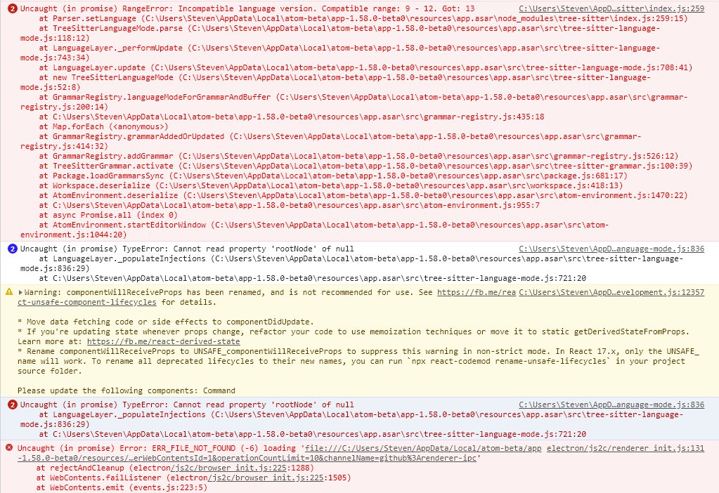 Uncaught RangeError after updating tree-sitter · Issue #22129 · atom/atom · GitHub