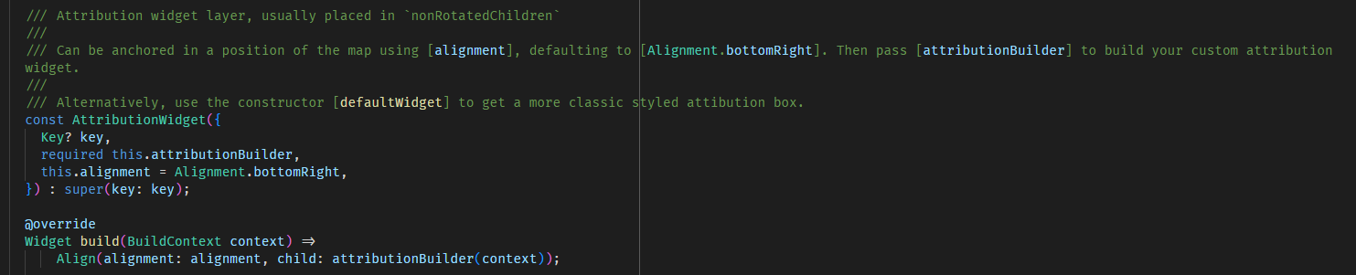 [feature] New Attributionwidget Without Default Text · Issue 1392 · Fleaflet Flutter Map · Github