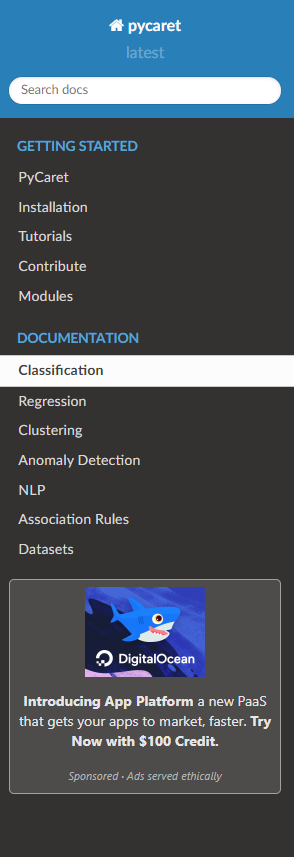 Documentation : add a second level in the left table of content · Issue #796 · pycaret/pycaret ...