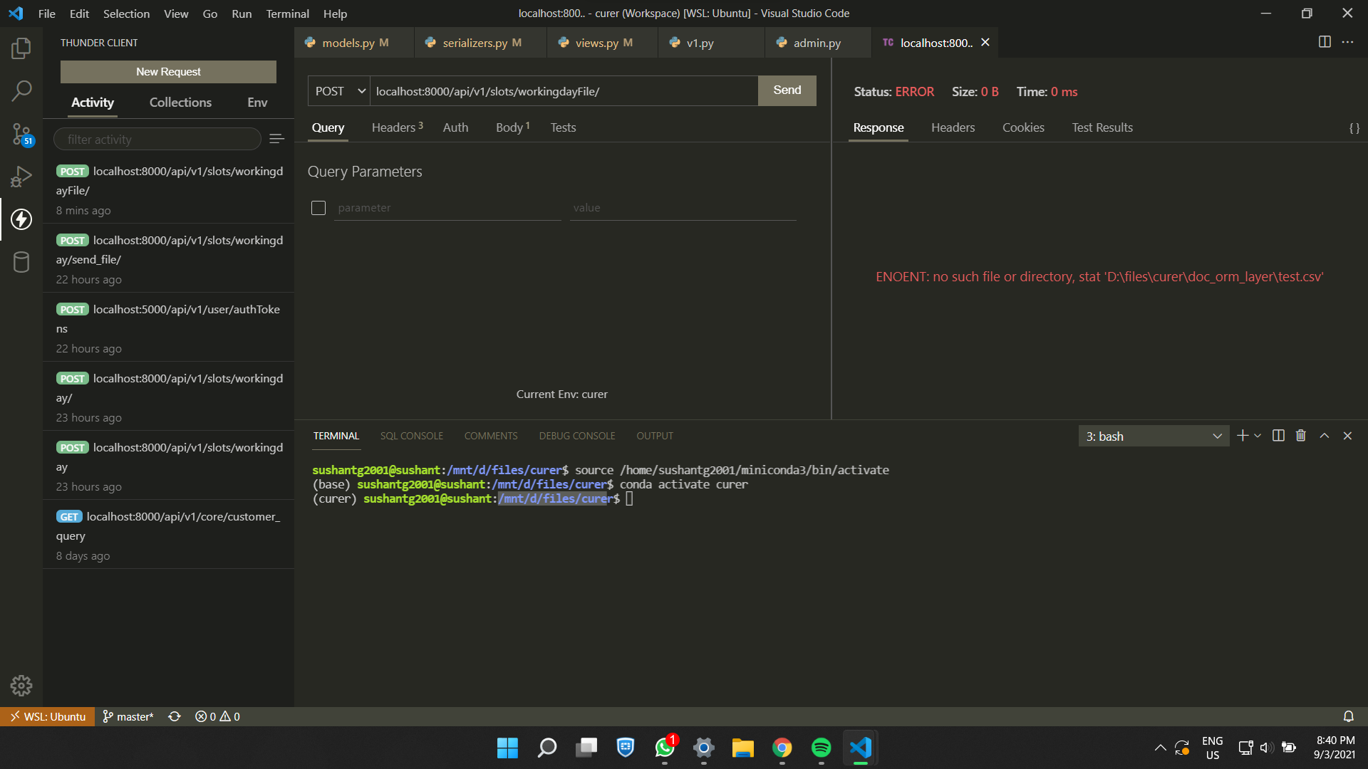 In WSL Thunder Client fails to post file in request since it takes windows path not WSL Path ...