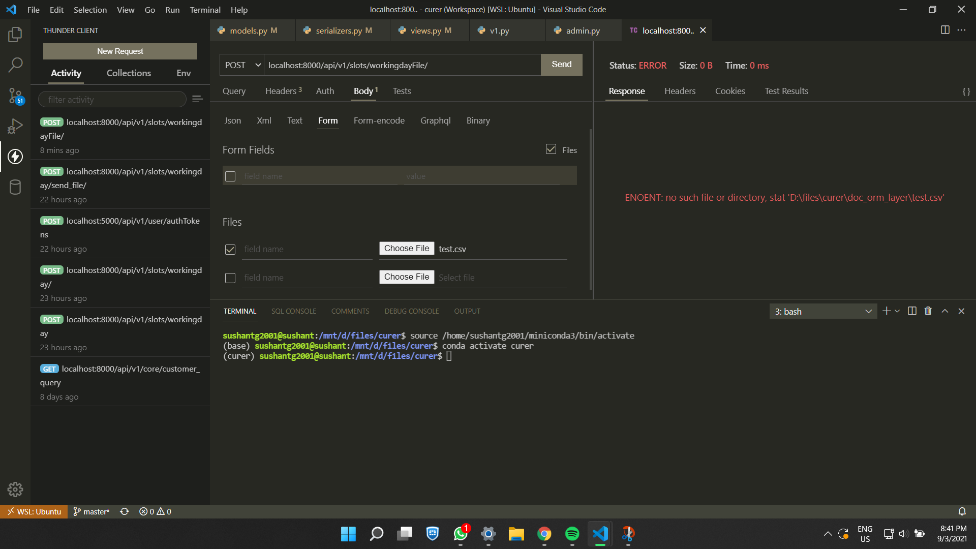 In WSL Thunder Client fails to post file in request since it takes windows path not WSL Path ...