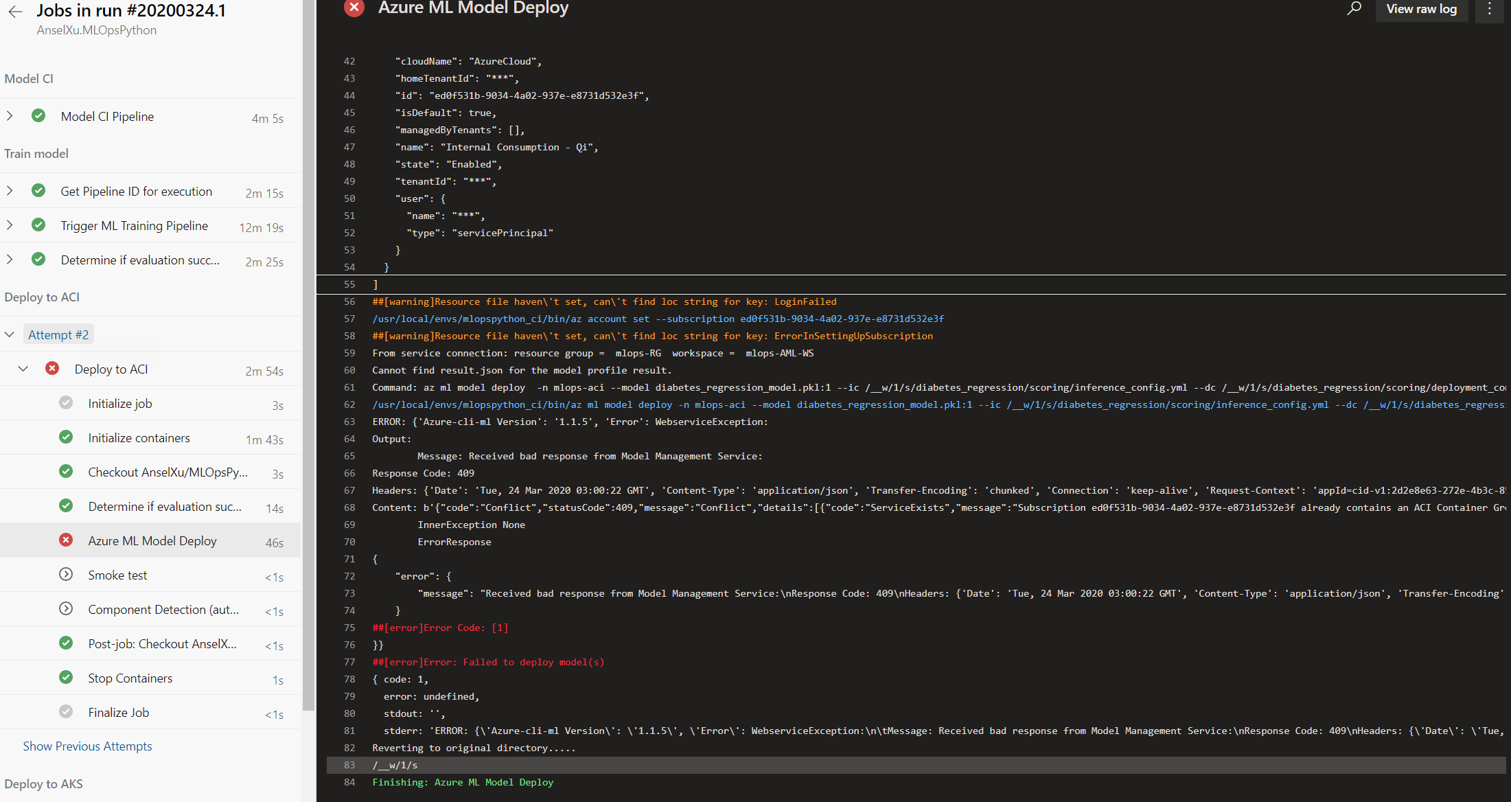failed deploy ML model to ACI · Issue #238 · microsoft/MLOpsPython · GitHub