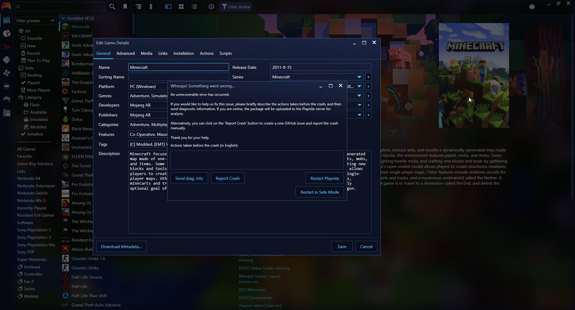 Crash when draging text of "edit game details window" fields · Issue #3299 · JosefNemec/Playnite ...