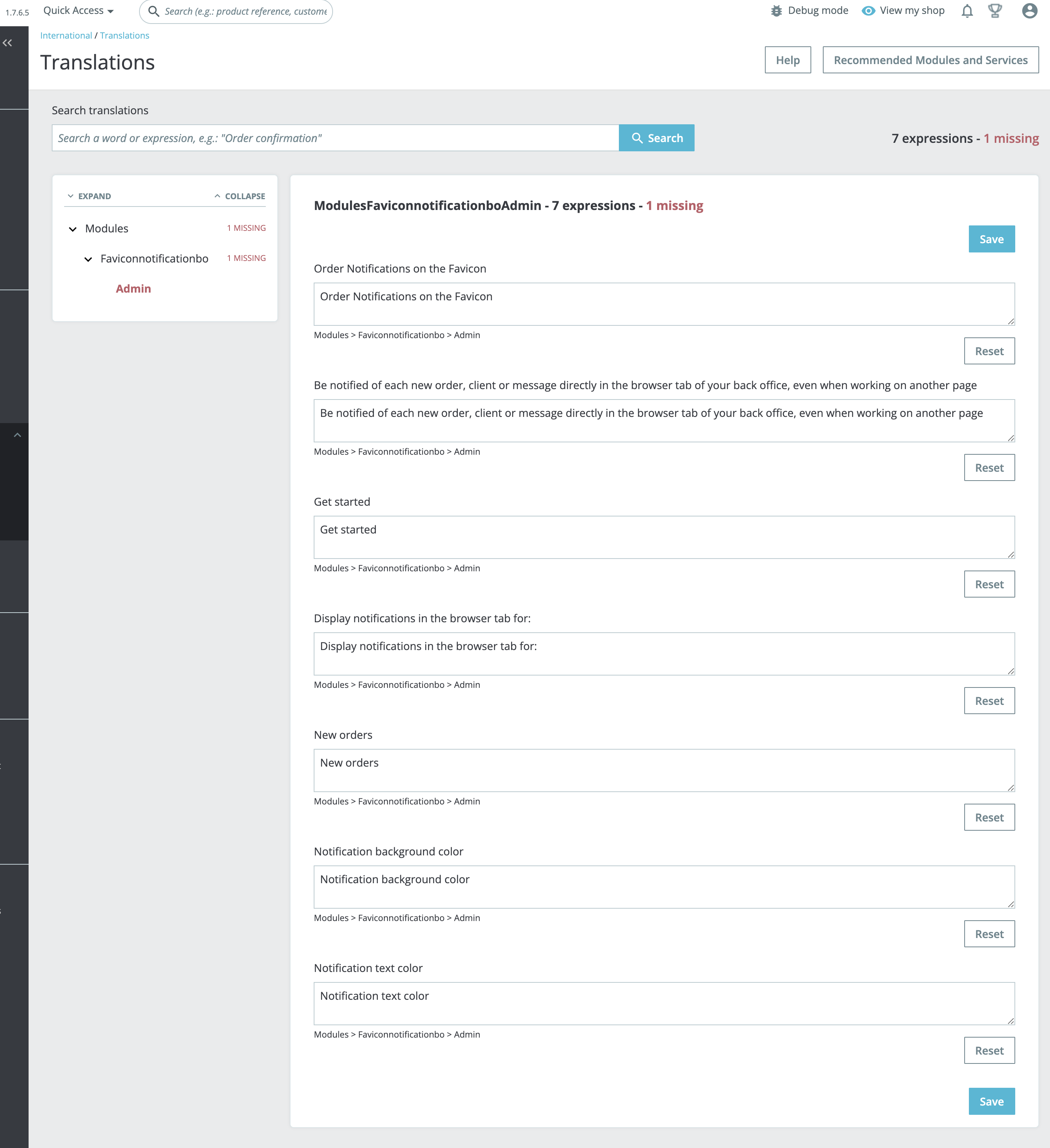 Module Description gives "missing" Translation issue · Issue #27351 · PrestaShop/PrestaShop · GitHub