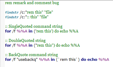 Batch: Remark and comment styles in strings · Issue #115 · ScintillaOrg/lexilla · GitHub