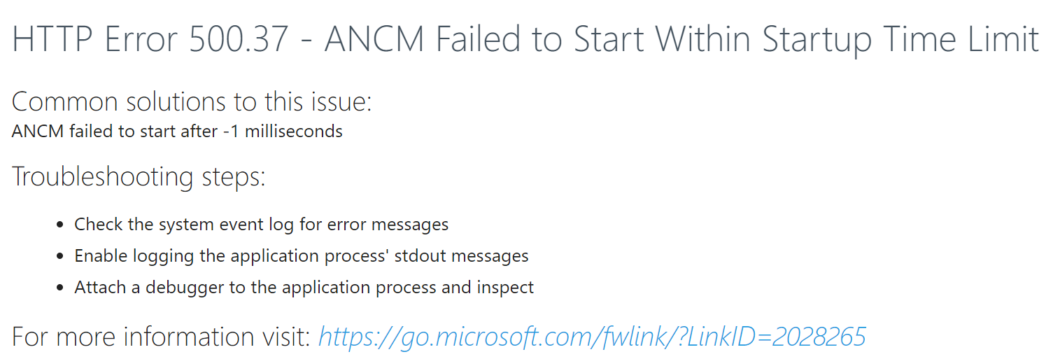 Azure Functions Error HTTP Error 500.37 - ANCM Failed to Start Within Startup Time Limit · Issue ...