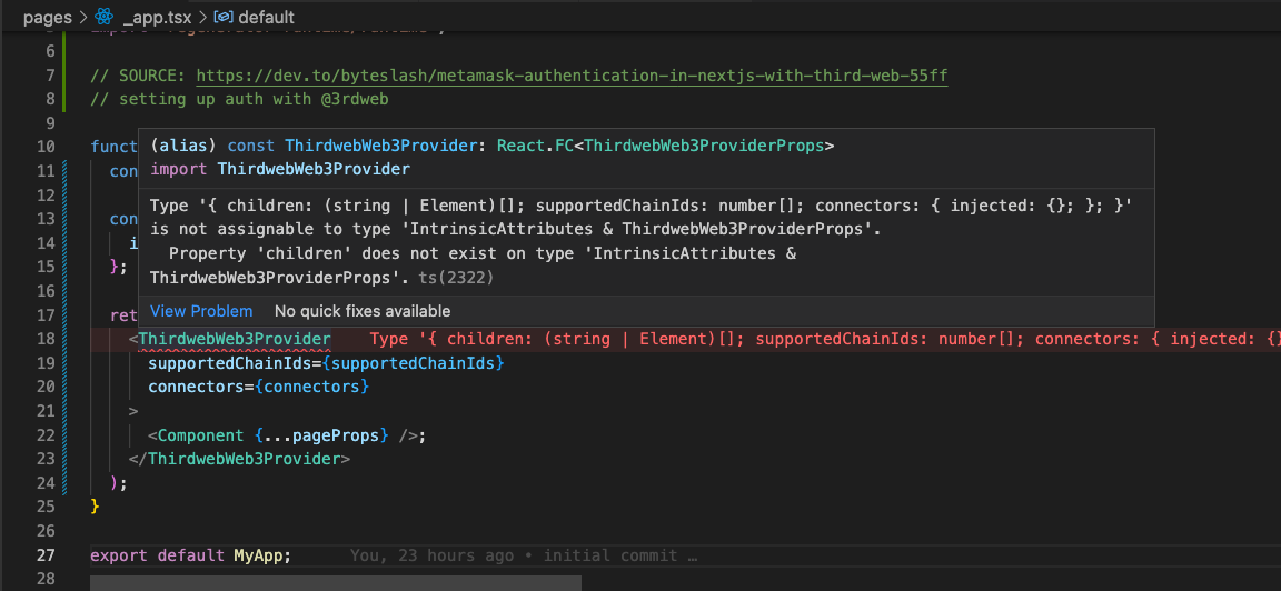 Unable To Use Thirdwebweb3provider In Next Js Using Typescript · Issue 7847