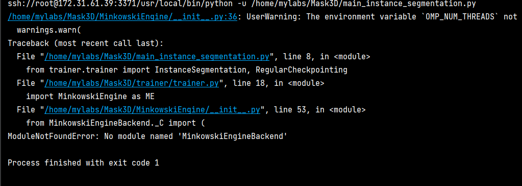 ModuleNotFoundError: No module named 'MinkowskiEngineBackend' · Issue #76 · JonasSchult/Mask3D ...