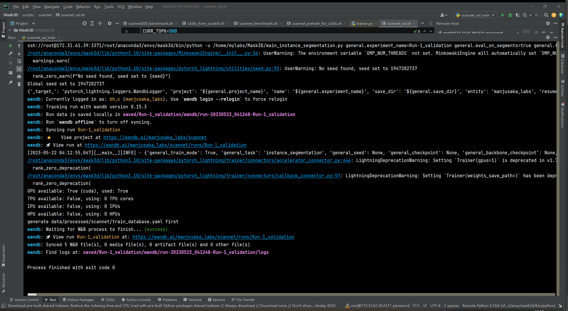 Waiting for W&B process to finish... (success). · Issue #89 · JonasSchult/Mask3D · GitHub