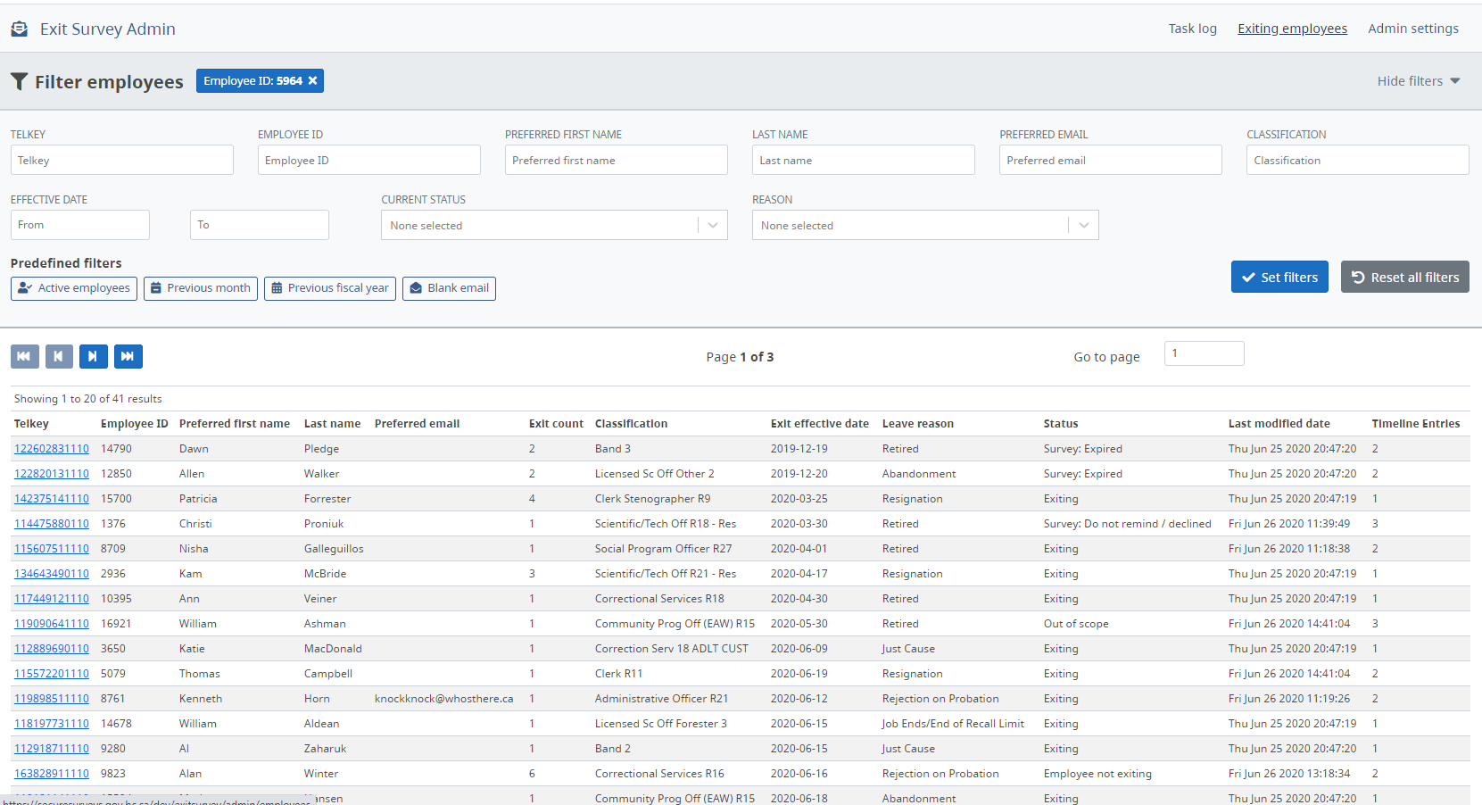 Filter tag does not remove when clicking "Exiting Employees" in menu · Issue #131 · bcgov ...