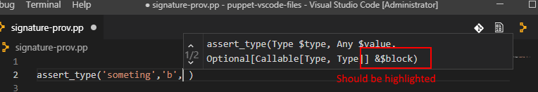 Signature Helper does not highlight parameters starting with an ...