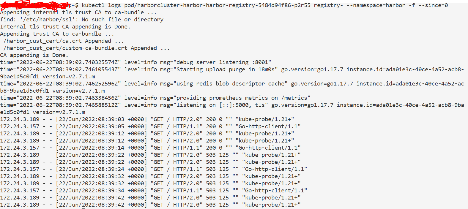 registry pod probes failing with operator version v1.2.0 · Issue #917 · goharbor/harbor-operator ...