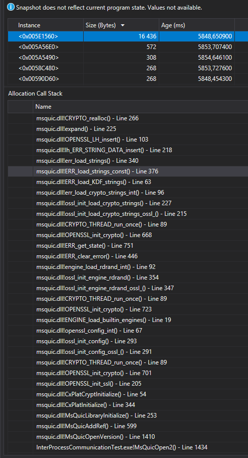 Memory leaks detected in MsQuicOpen2 function · Issue #2769 · microsoft/msquic · GitHub