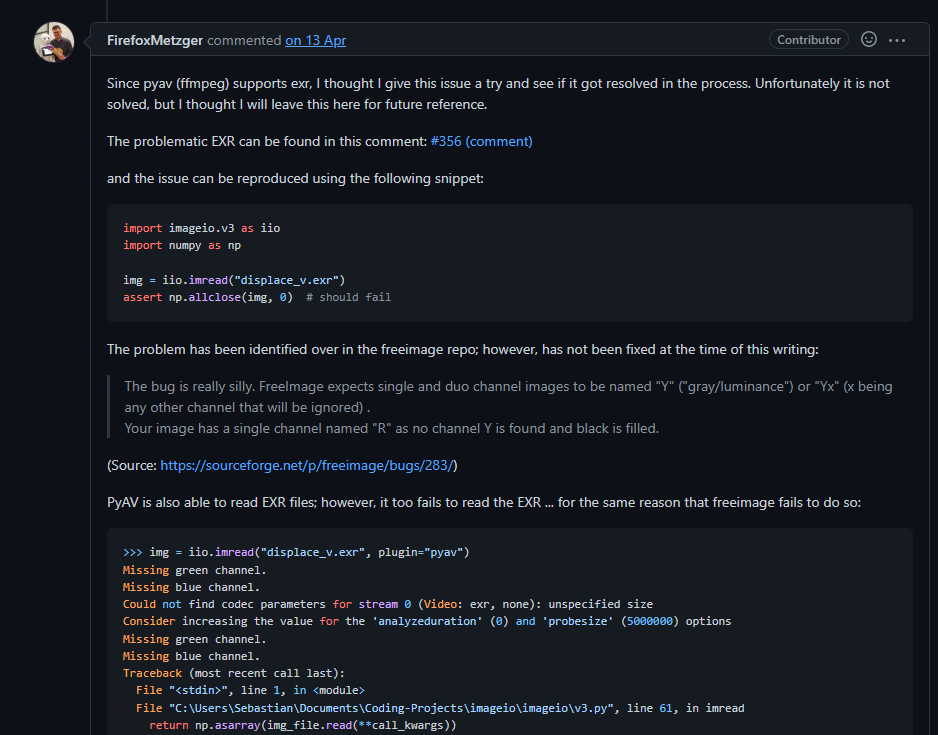 ValueError: Could not find a backend to open `50rgb.exr`` with iomode `wi`. · Issue #20 ...