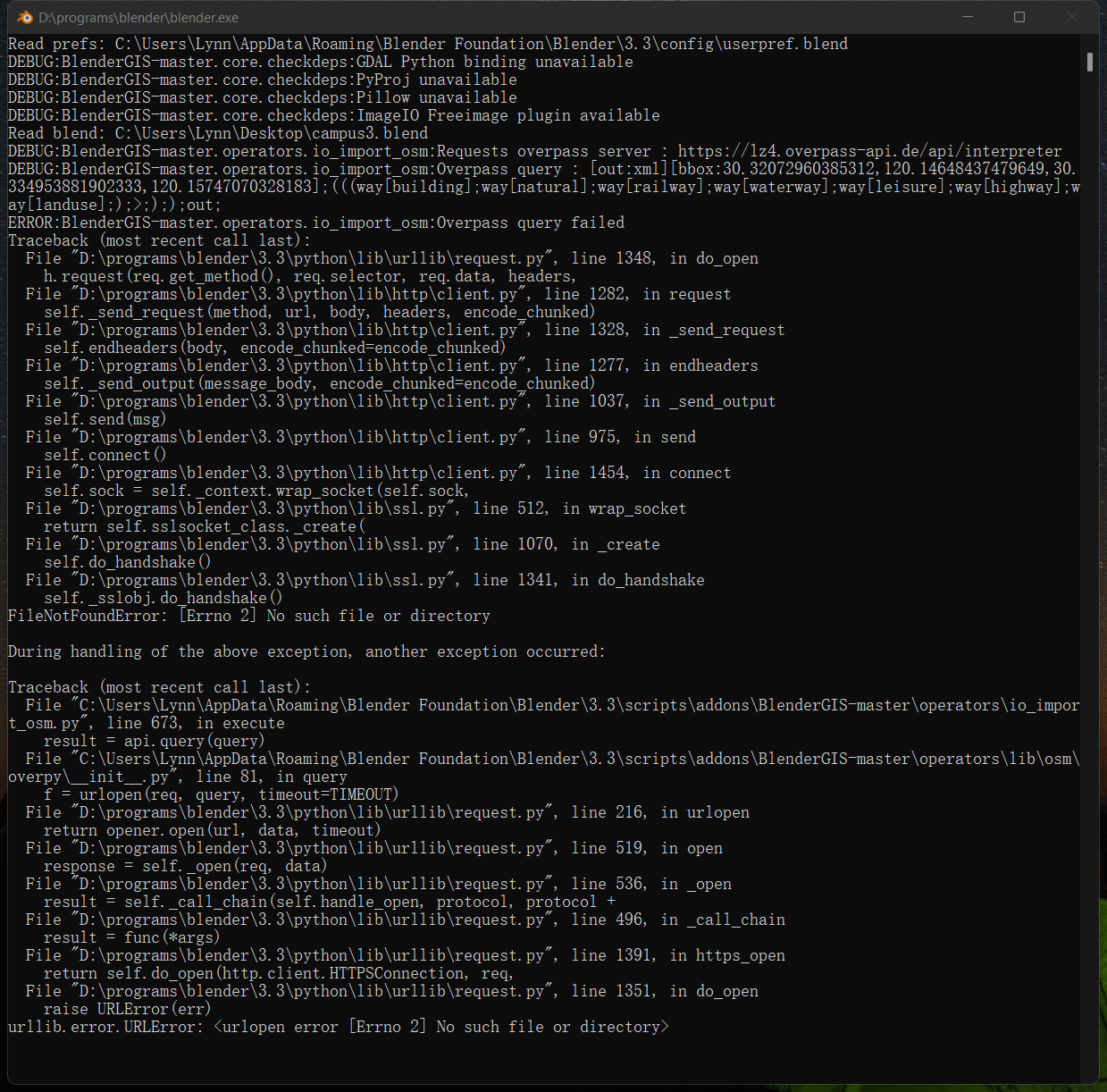 I am receving error "Overpass query failed, ckeck logs for more infos." while trying to get OSM ...