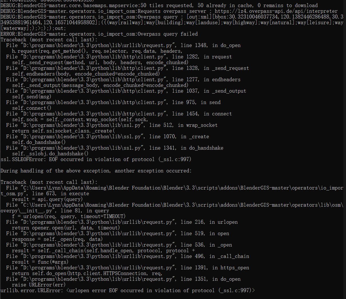 I am receving error "Overpass query failed, ckeck logs for more infos." while trying to get OSM ...