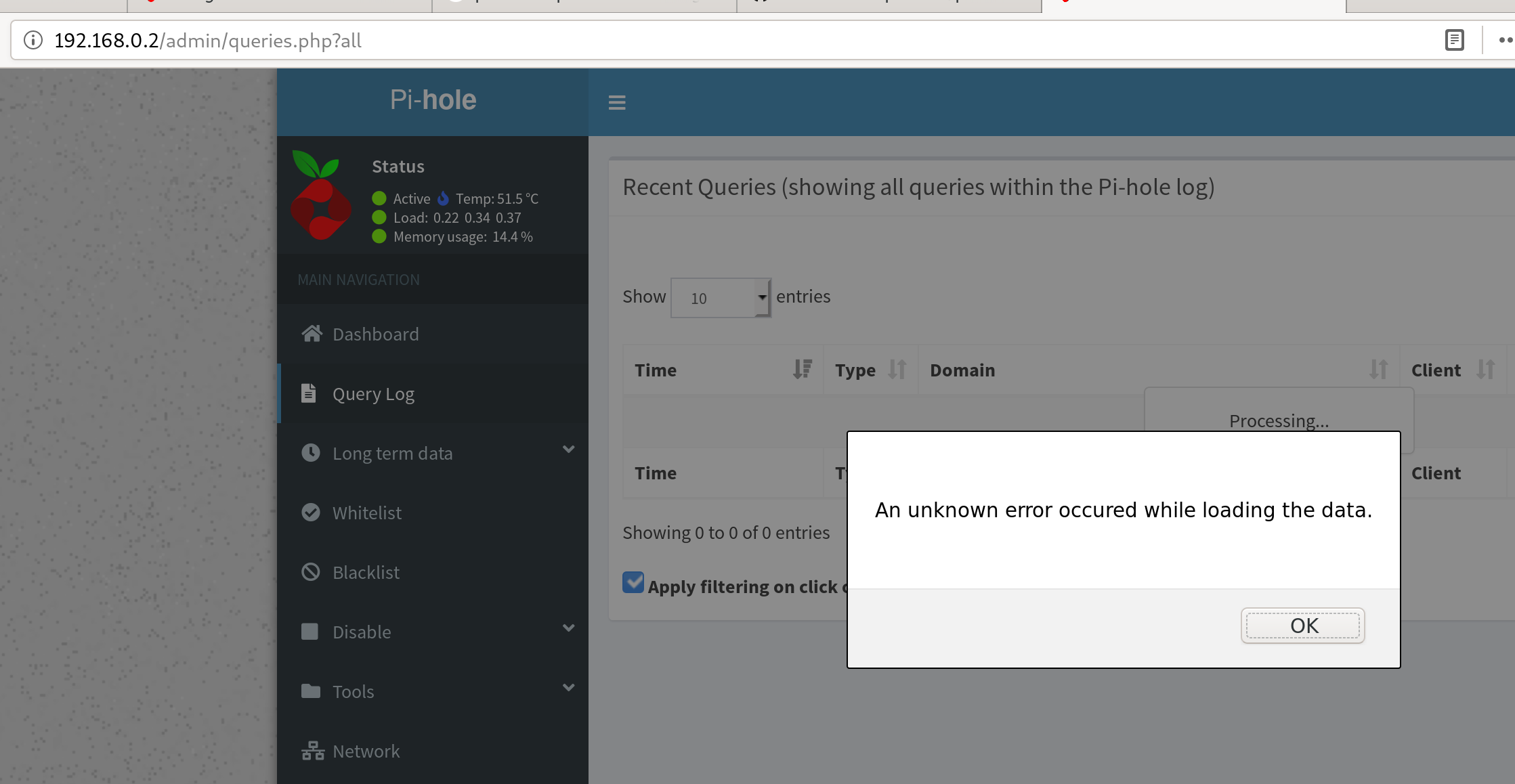Pi-hole admin interface "An unknown error occurred" when loading unprintable domains · Issue ...