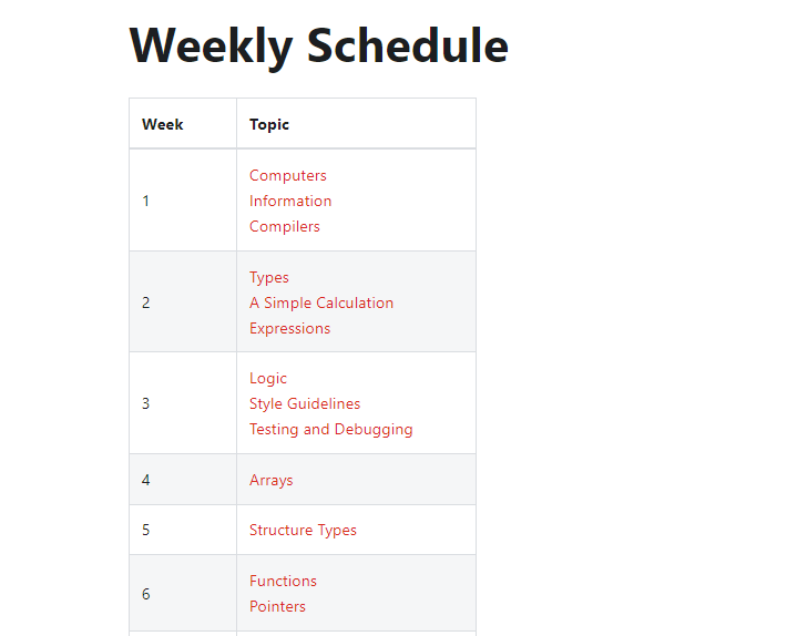 Convert Weekly Schedule to better format · Issue #17 · Seneca-ICTOER/Intro2C · GitHub