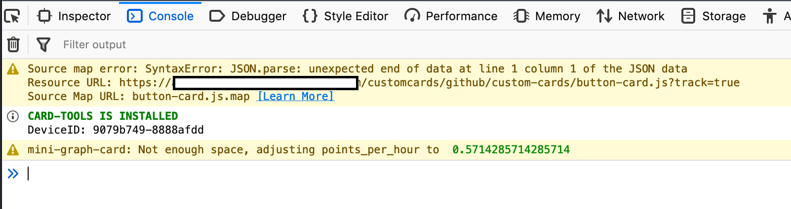 Tried to serve up '/config/www/github/custom-cards/button-card.js.map' but it does not exist ...
