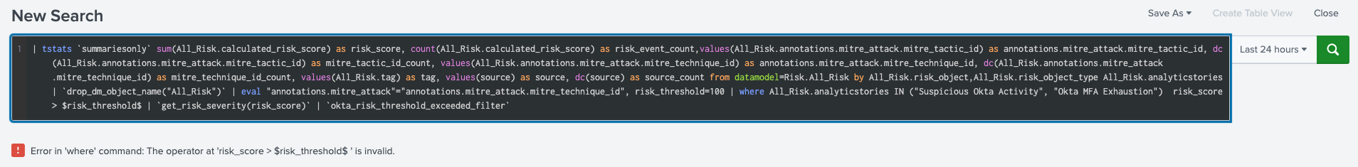 Bug Escu Okta Risk Threshold Exceeded Rule Fails To Run · Issue 2623 · Splunksecurity 