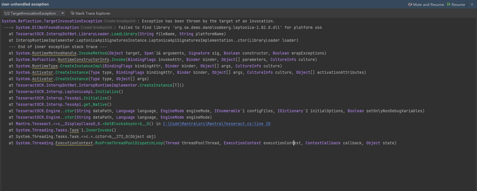 Failed to find library 'org.sw.demo.danbloomberg.leptonica-1.82.0.dll' for platform x64 · Issue ...