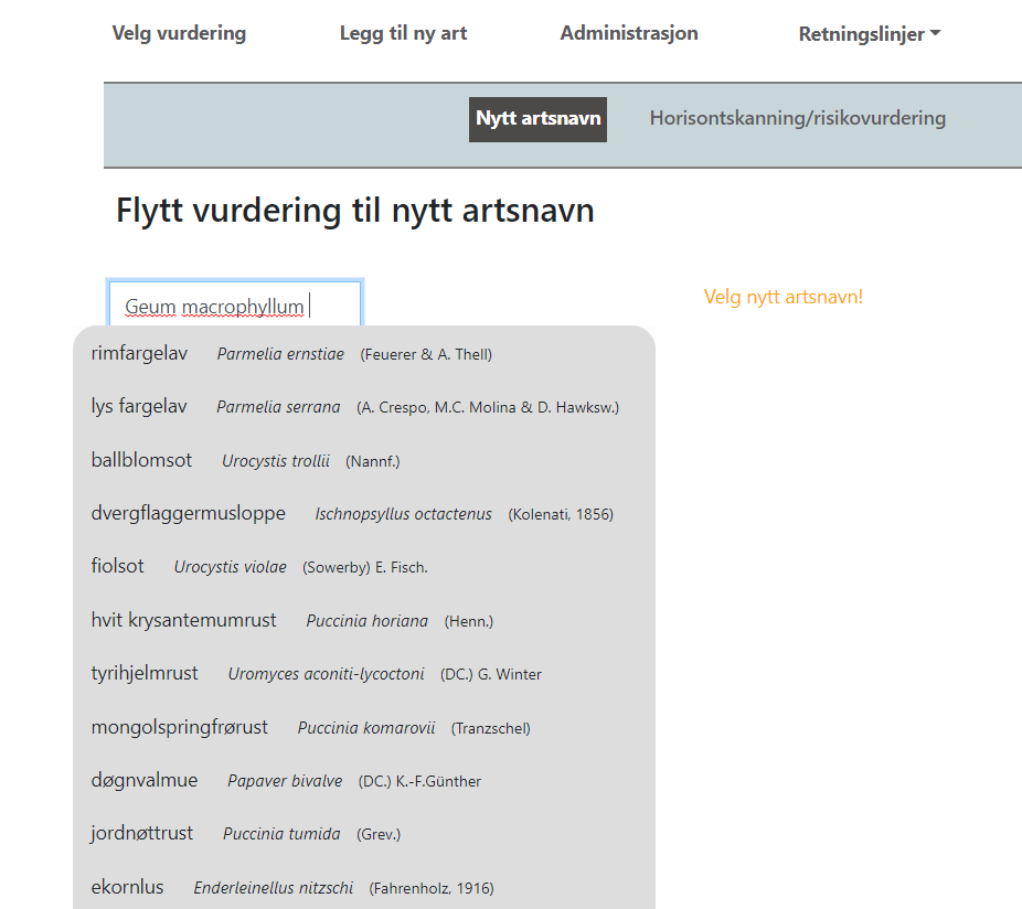 Flytt art til nytt navn - søket er ikke helt optimalt · Issue #556 · Artsdatabanken ...