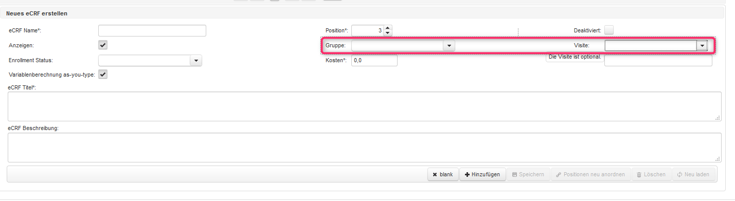 Make usage of one eCRF in multiple combinations of visits and or proband groups available ...