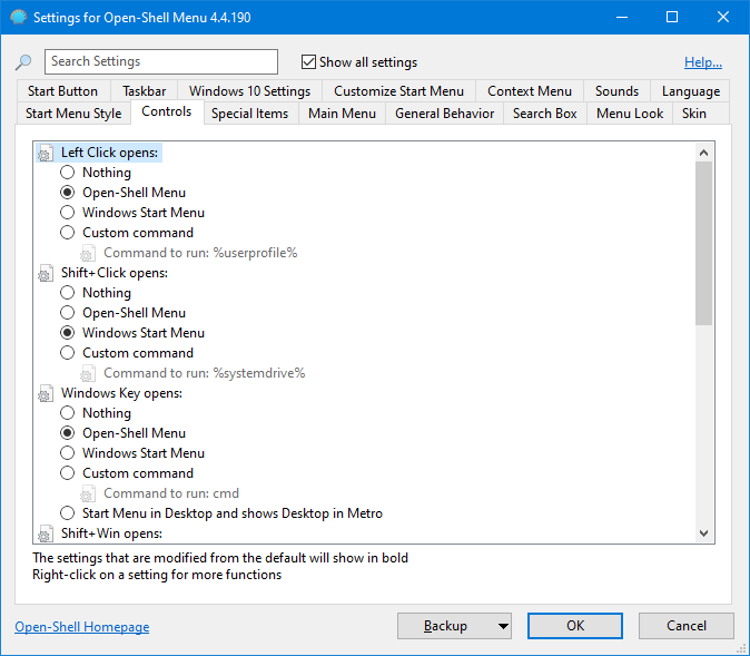 Checkboxes Not Visible In Open Shell Settings Window When Using Win7 