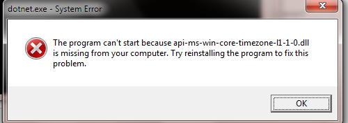 when i try to key dotnet in command prompt, i am getting error as "The program can't start ...
