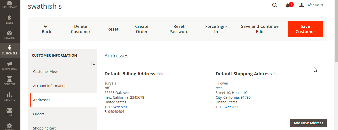 Issue when setting both Default Billing and Default Shipping addresses ...