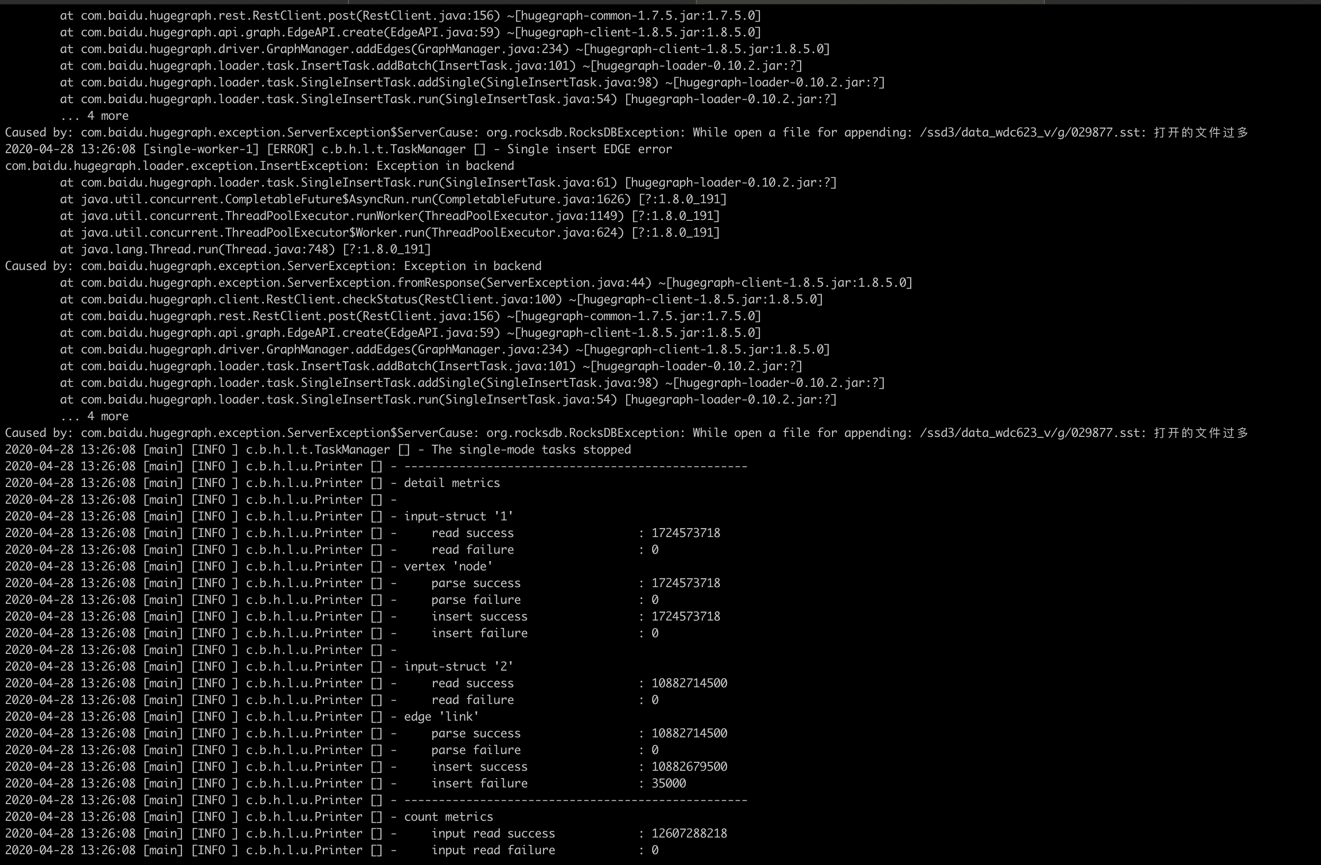 loader组件导入百亿级的数据，server报错打开文件过多 · Issue #975 · apache/incubator-hugegraph · GitHub