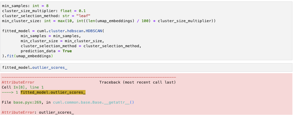 [QST] Unable to access outlier_scores_ attribute in fitted HDBSCAN model · Issue #5132 ...