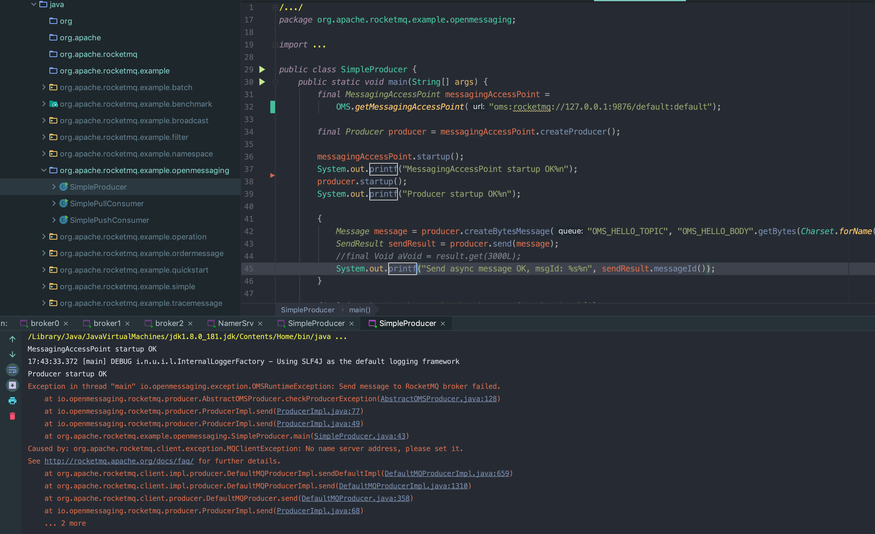 example OpenMessaging MQClientException No name server address, please set it. · Issue #1272 ...