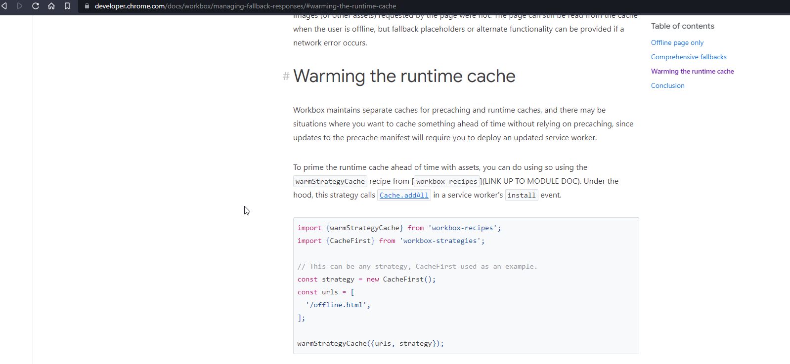 Missing link to `workbox-recipes` docs in workbox "Managing fallback responses" docs · Issue ...