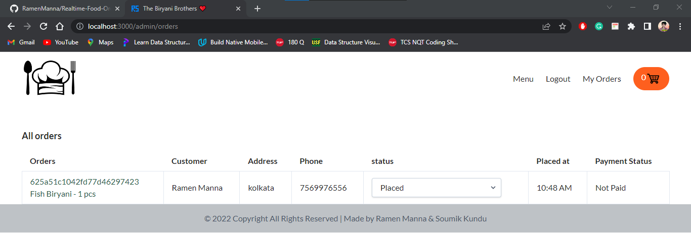 GitHub - RamenManna/Realtime-Food-Order-Webapp: Node Js, express, mongoDB, HTML, SCSS